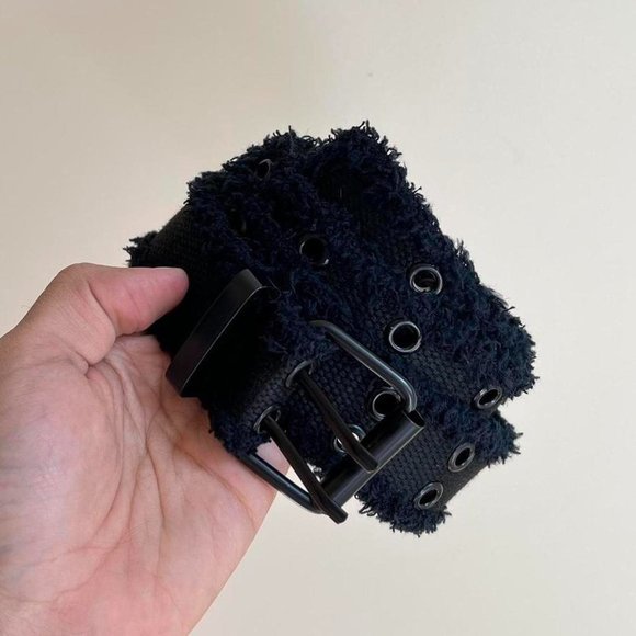 Accessories | 200s Round Studded Fur Frayed Black Grunge Belt | Poshmark